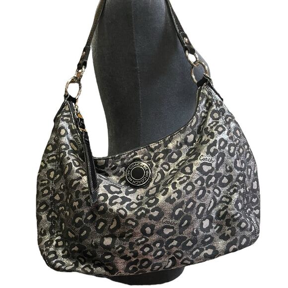 Coach | Bags | Coach Leopard Ocelot Metallic Hobo Handbag Black Inside ...